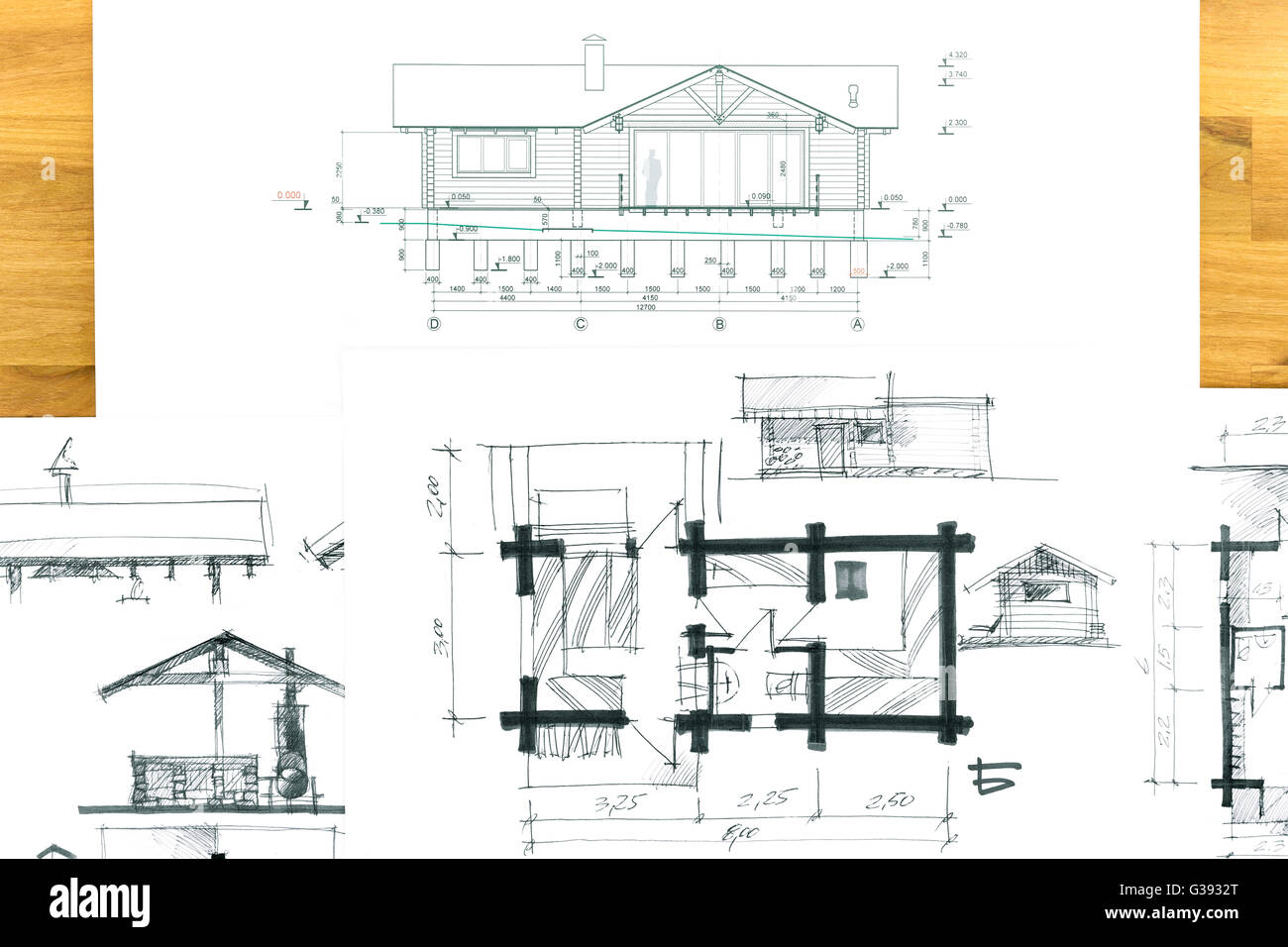 sketch of housing project on a wooden desk Stock Photo - Alamy