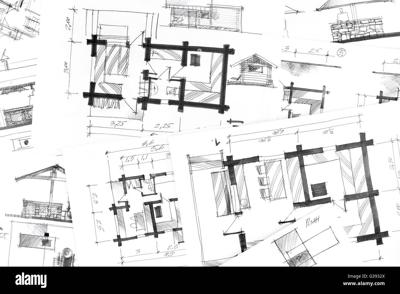 concept of home renovation with architectural drawings as background ...