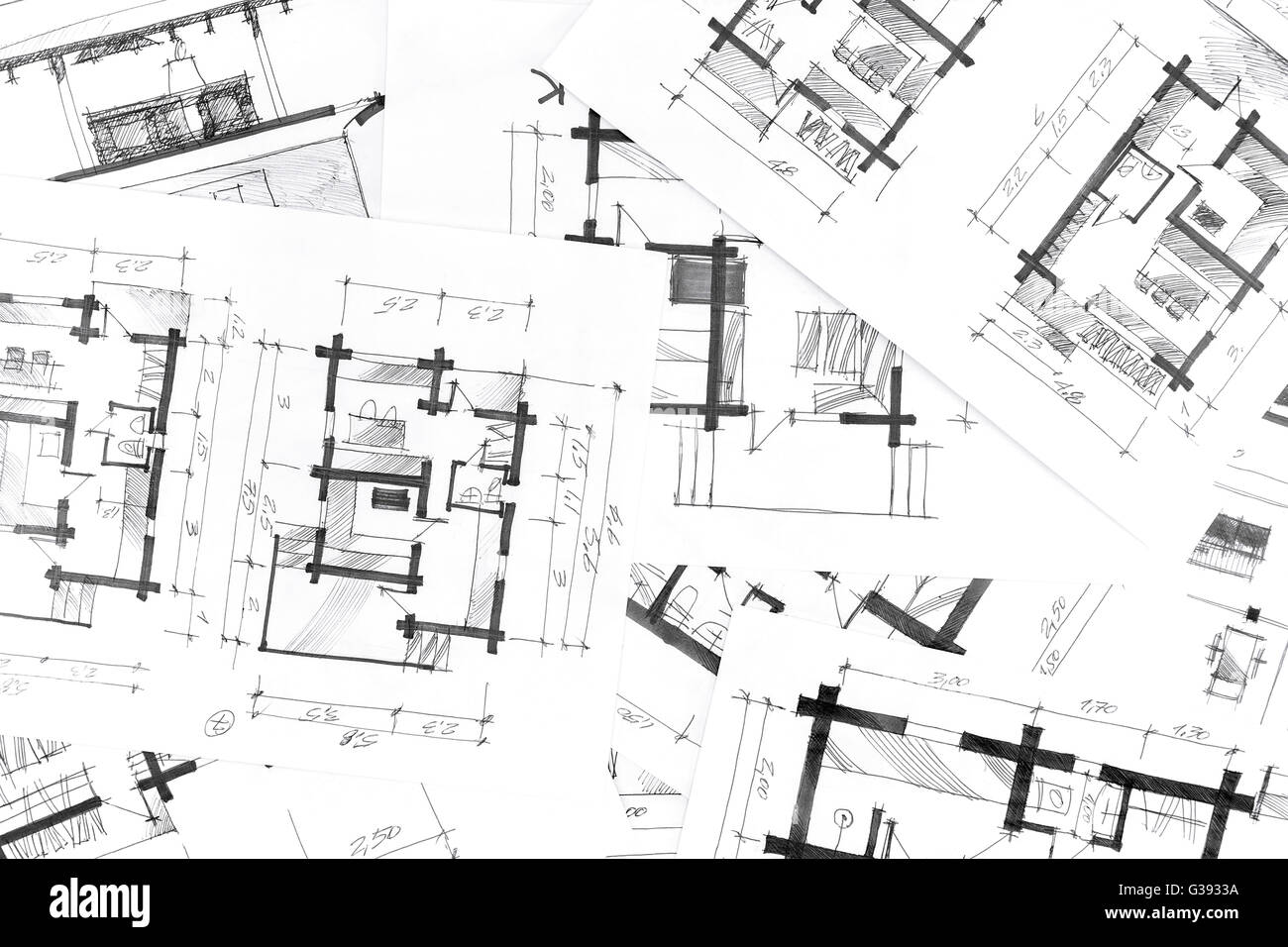 concept of home renovation with architectural drawings as background ...