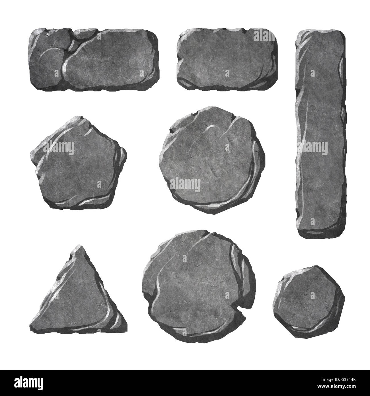 Set of realistic textured stone buttons, panels and elements Stock ...