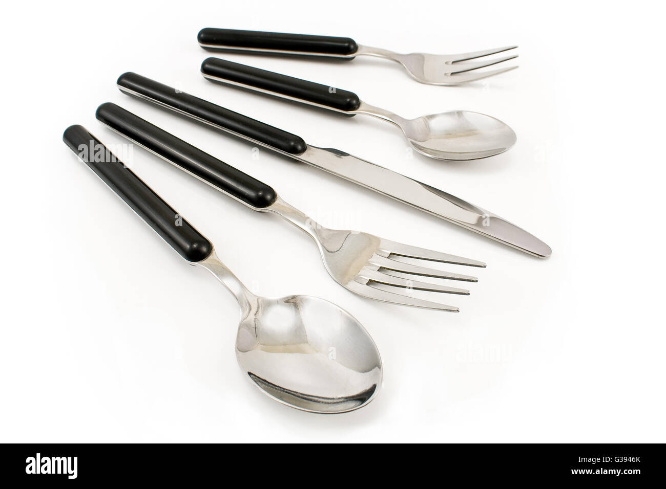 Cutlery set with Fork, Knife and Spoon isolated on white Stock Photo ...