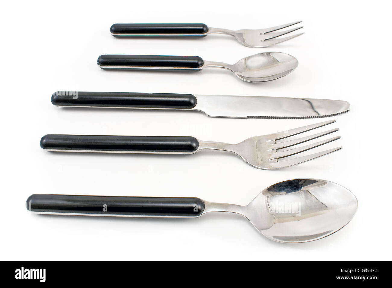 Cutlery set with Fork, Knife and Spoon isolated on white Stock Photo ...