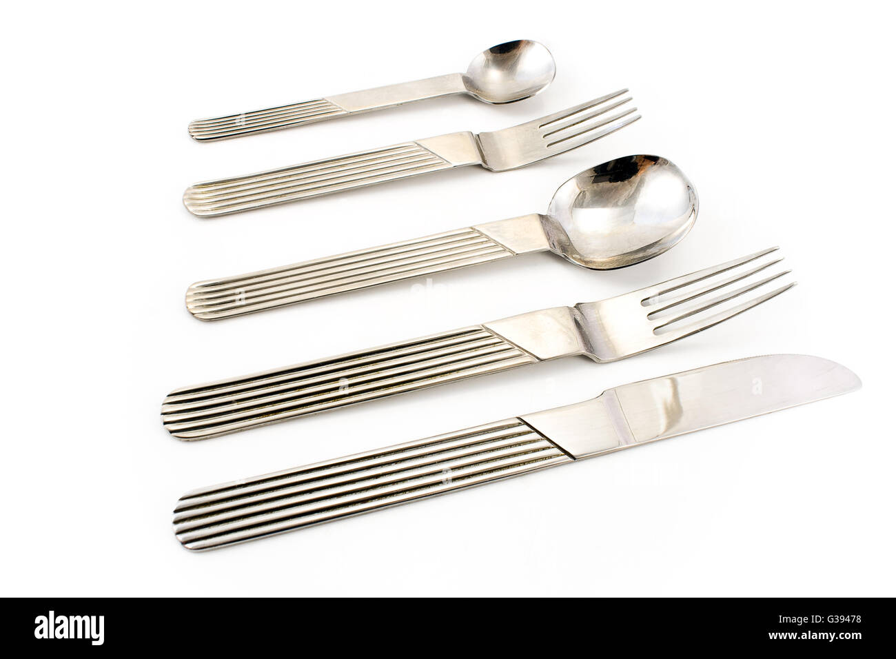 Cutlery set with Fork, Knife and Spoon isolated on white Stock Photo ...