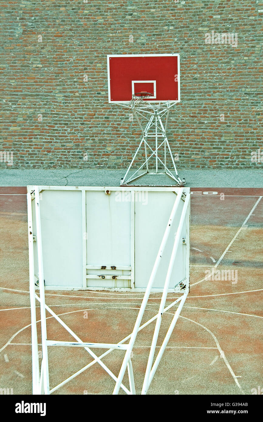 Basketball court on a red clay Stock Photo - Alamy