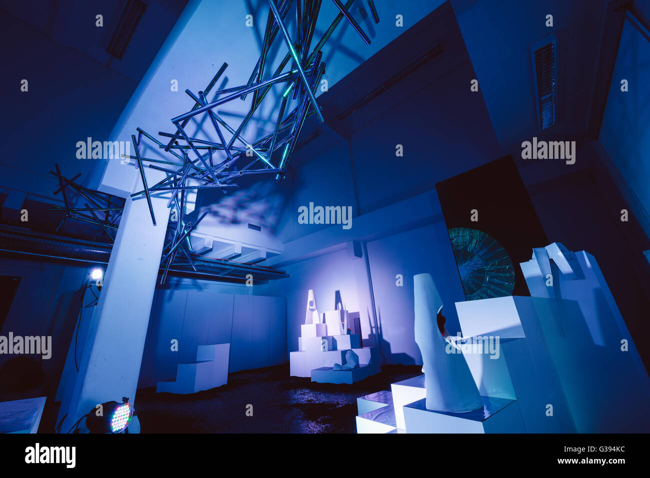 Intergalactic blue show room for fashion exhibition Stock Photo - Alamy