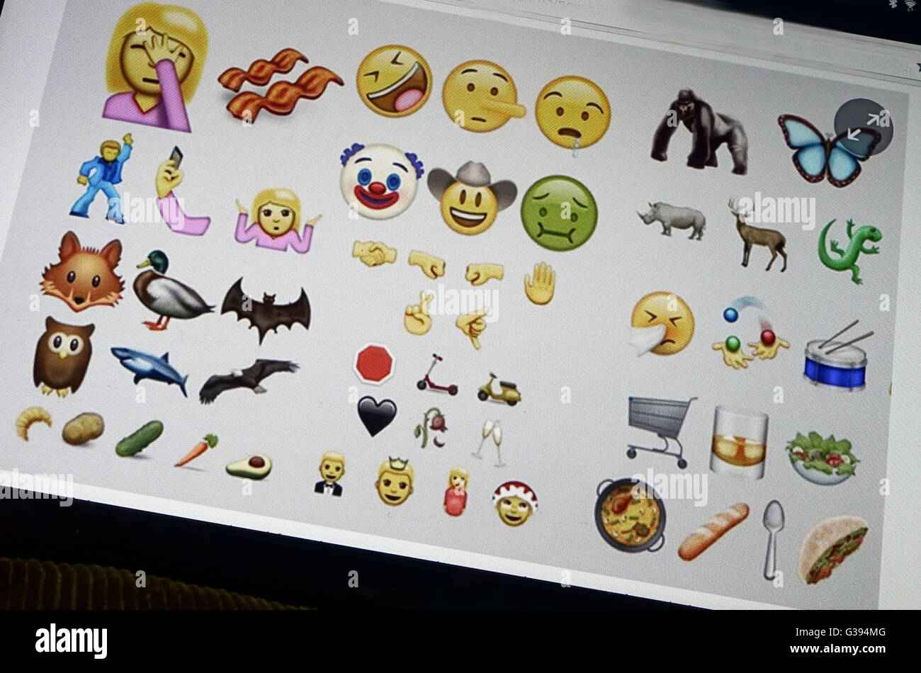 Recently introduced emoji messaging symbols, June 2016 Stock Photo - Alamy