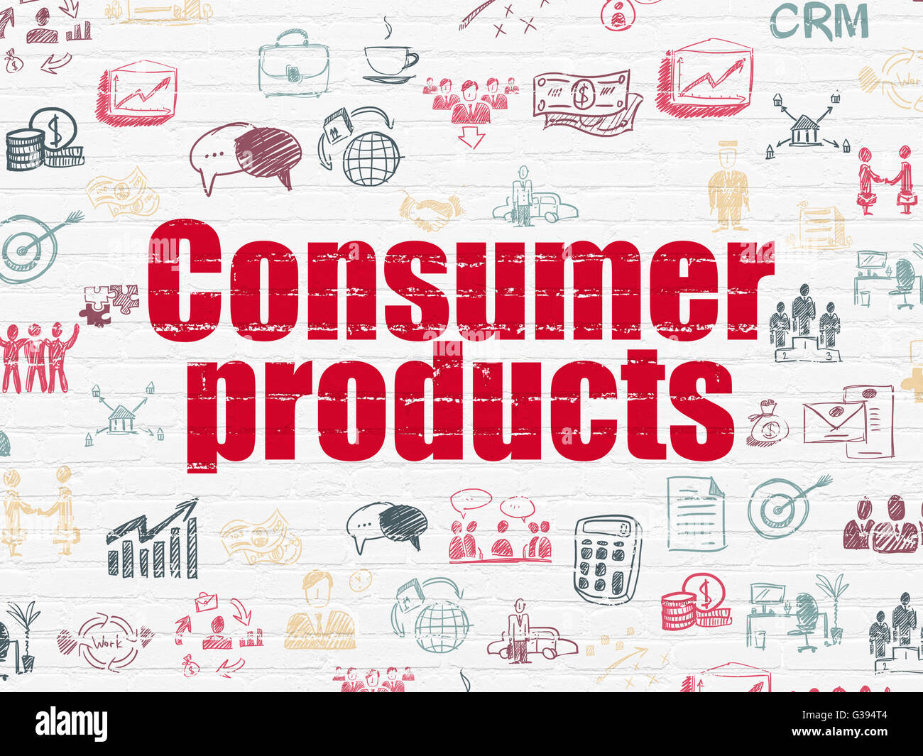 Business concept: Consumer Products on wall background Stock Photo - Alamy