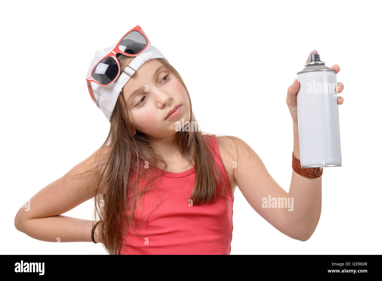 young girl with a spray can isolated on white background Stock Photo ...