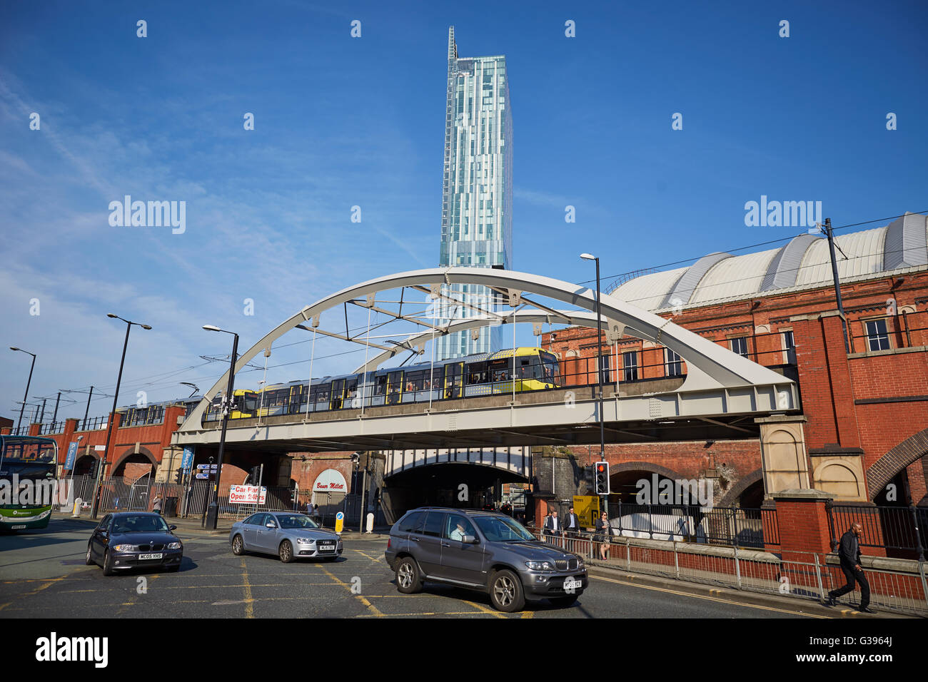 Manchester England UK metrolink tram light rail network bridge ...