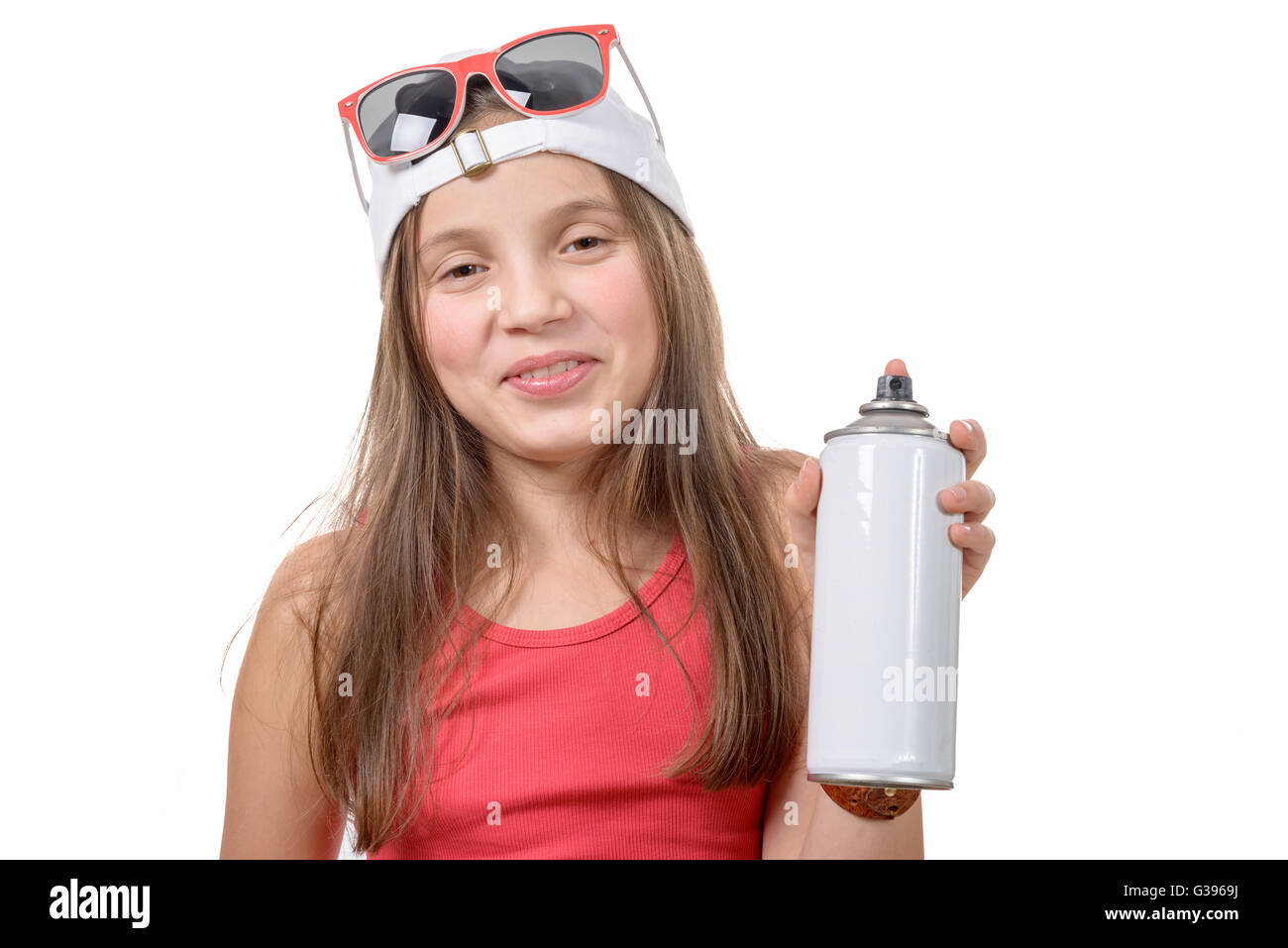 young girl with a spray can isolated on white background Stock Photo ...