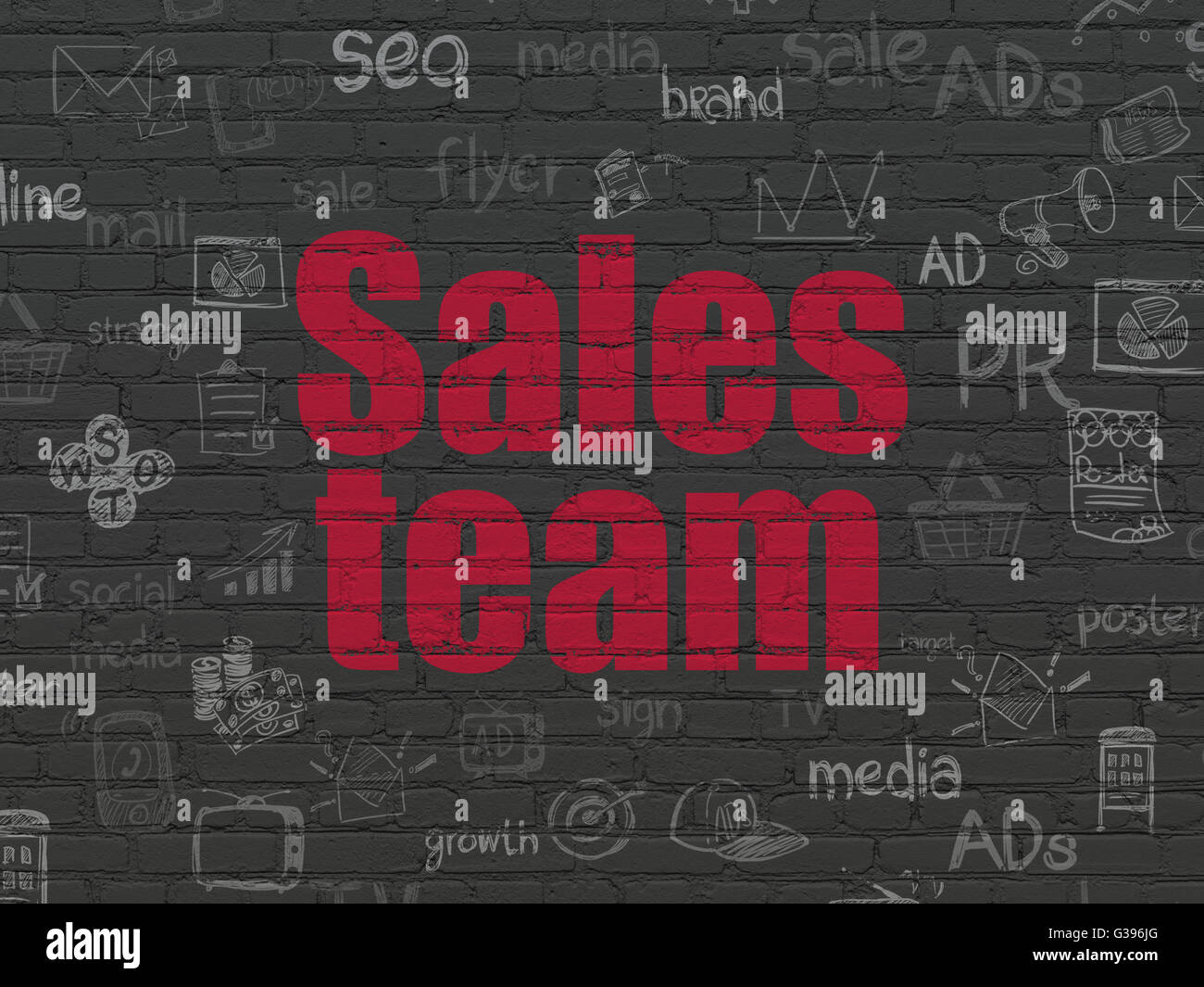 Marketing concept: Sales Team on wall background Stock Photo - Alamy