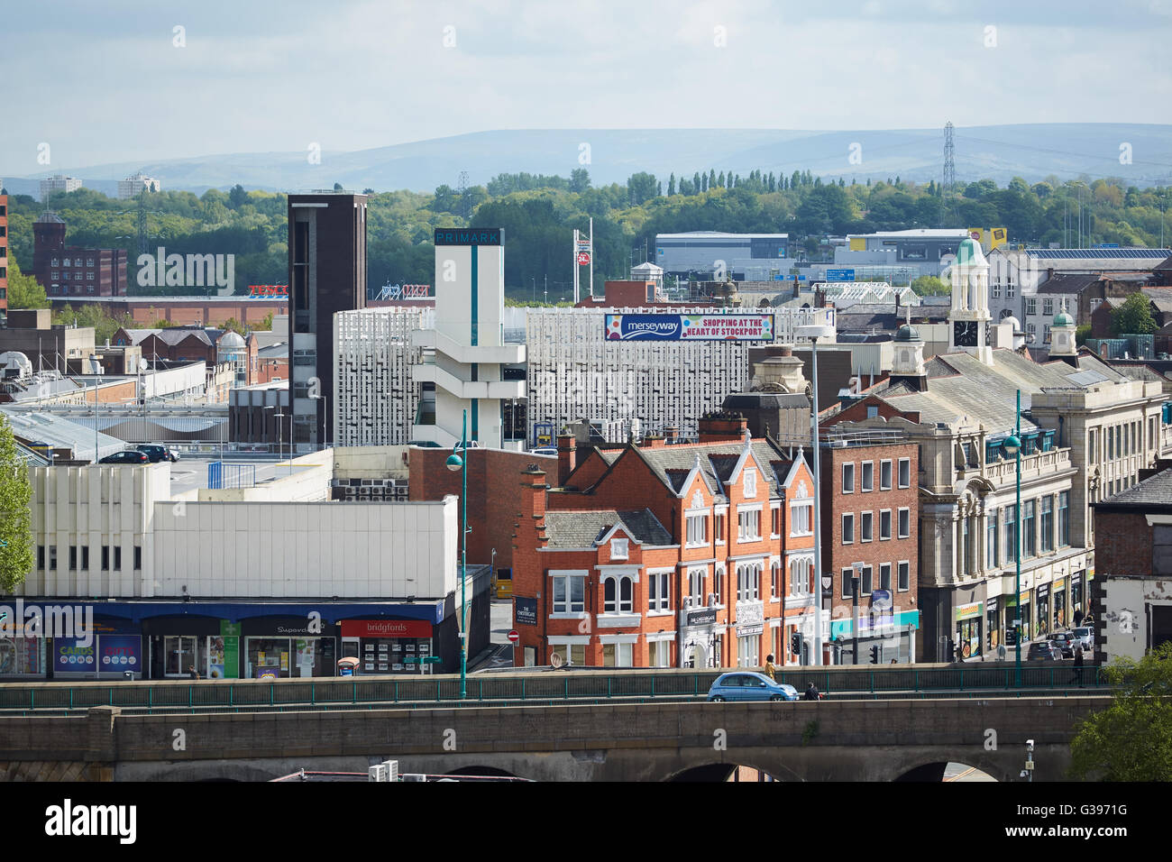 Stockport Merseyway shopping precinct town centre Chester gate a6 road ...