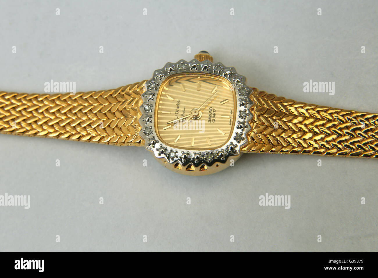 Marcel Drucker Gold Watch With Diamonds On Face In Box with Warranty ...