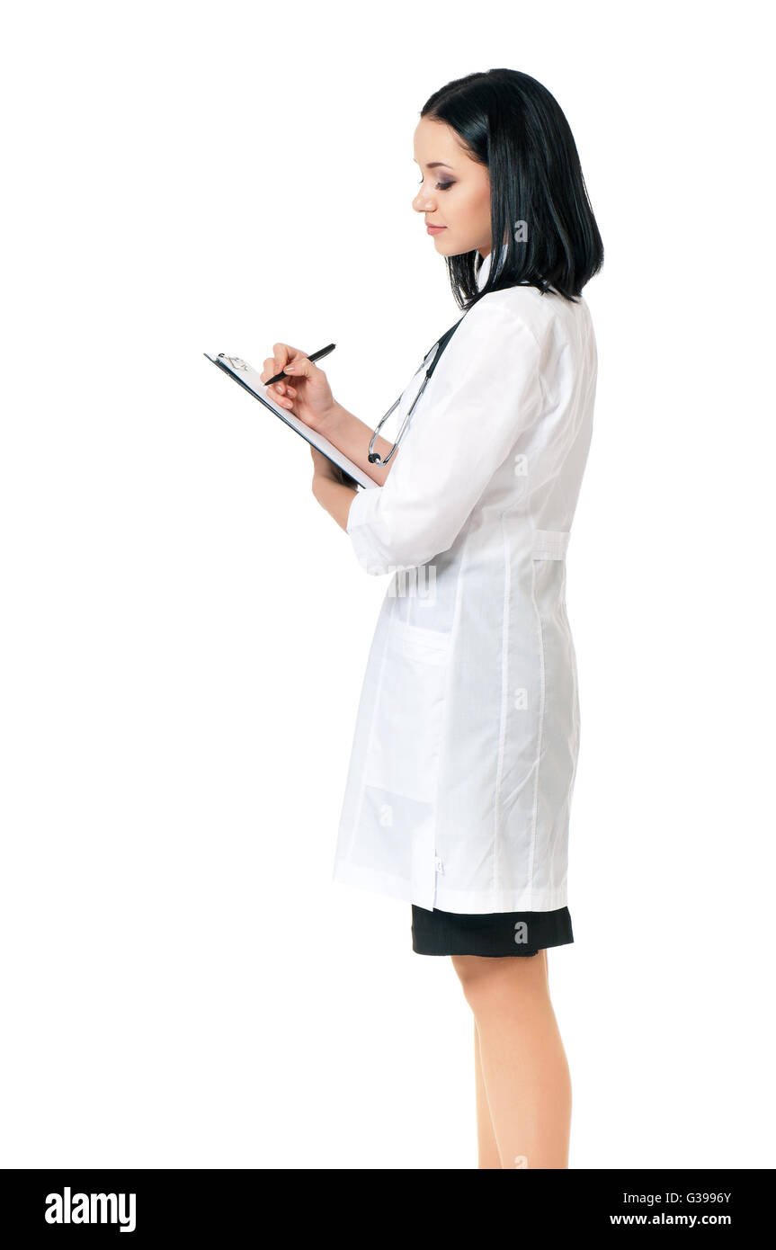 Female doctor holding clipboard Stock Photo - Alamy