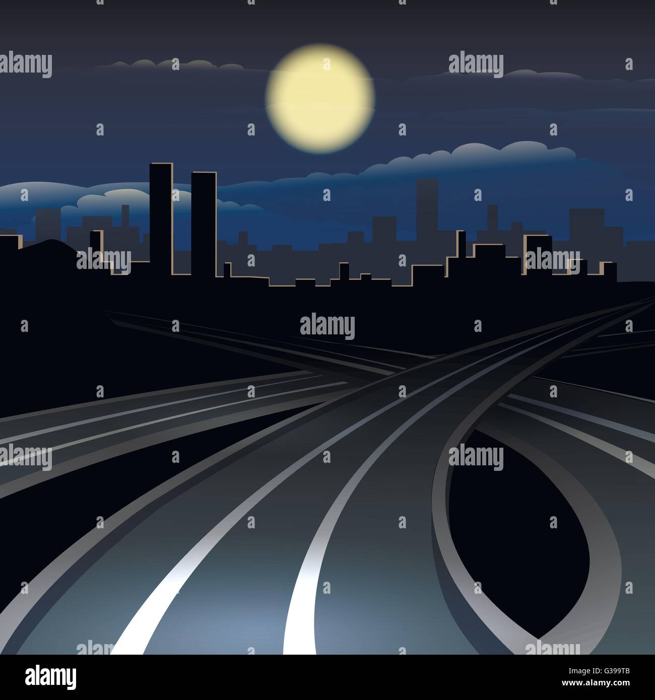 Midnight street view Stock Vector Images - Alamy