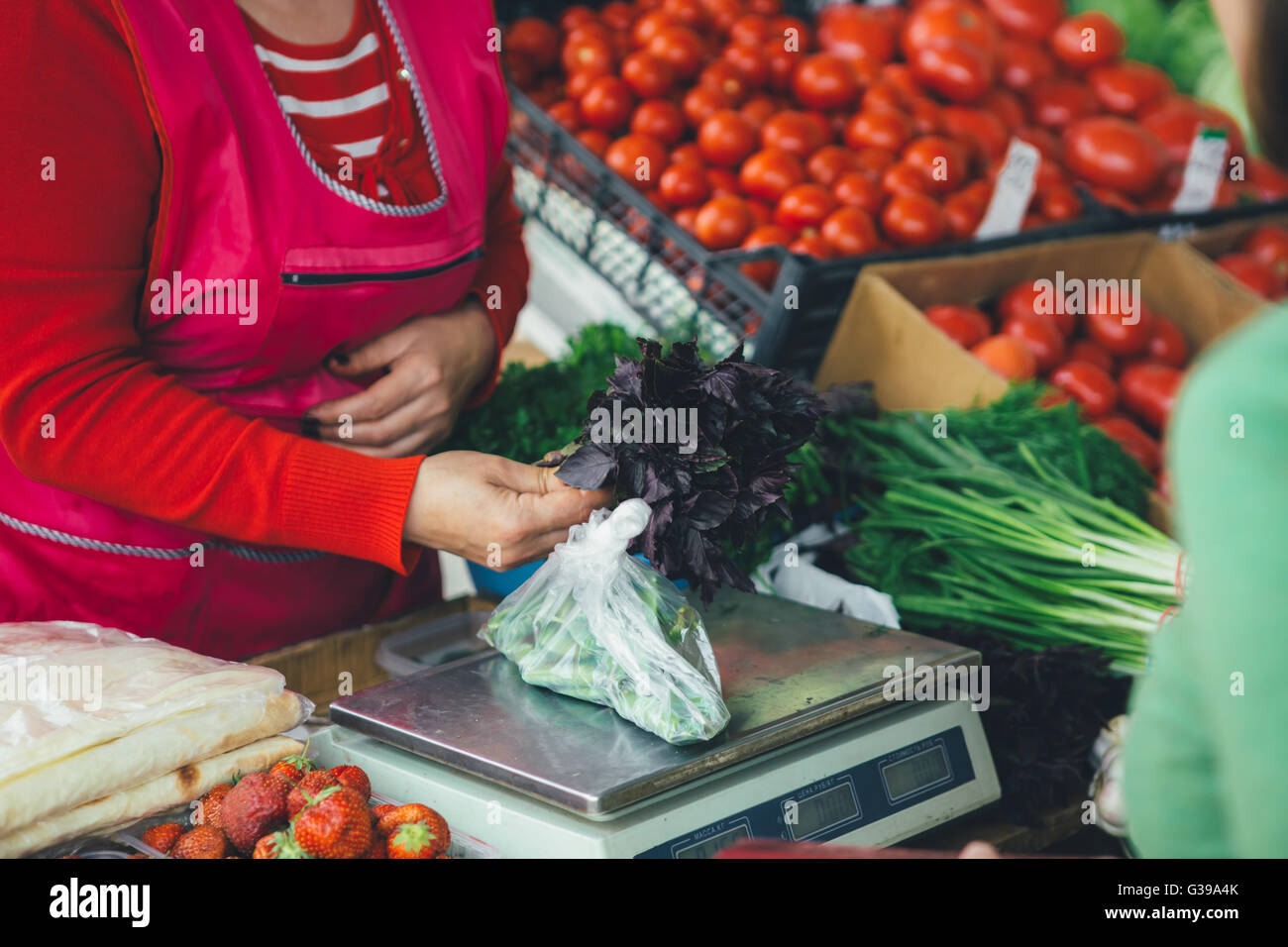the seller sells fresh Basil leaves Stock Photo - Alamy