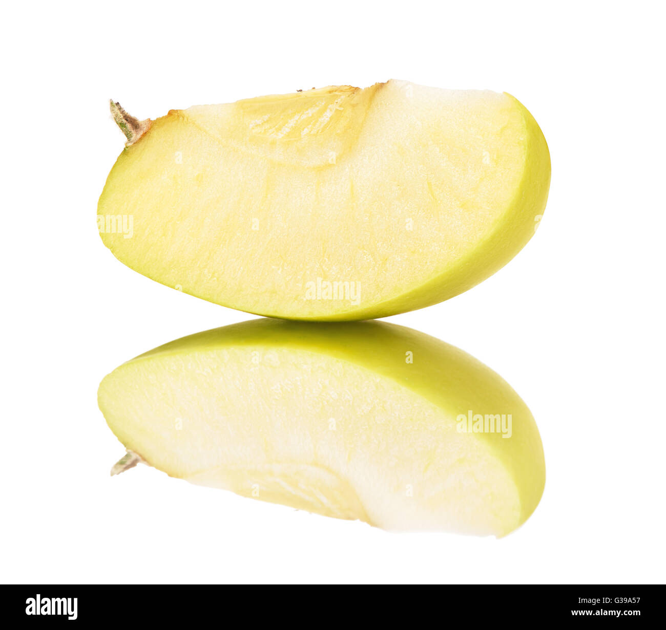 Slice of green apple with reflection isolated on white background ...
