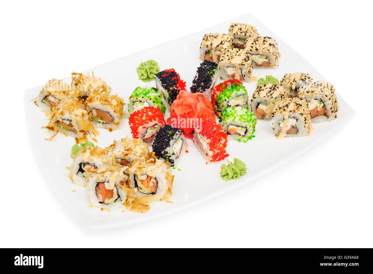 Sushi set salmon avocado on Cut Out Stock Images & Pictures - Alamy