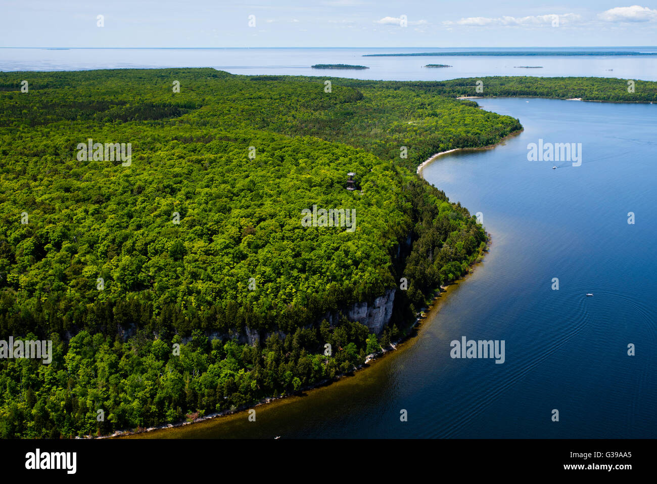 Aerial view of Eagle Bluff and the Eagle Bluff Tower, Peninsula State ...