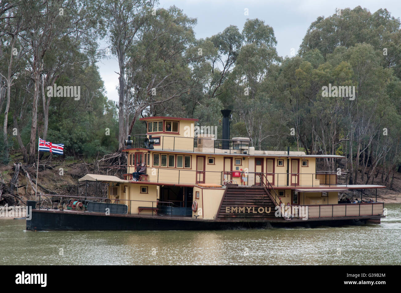 Paddlesteamer Emmylou on the Murray River near the historic river port ...