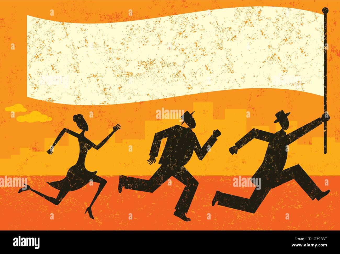 Business Leader Business people following their leader carrying a flag ...