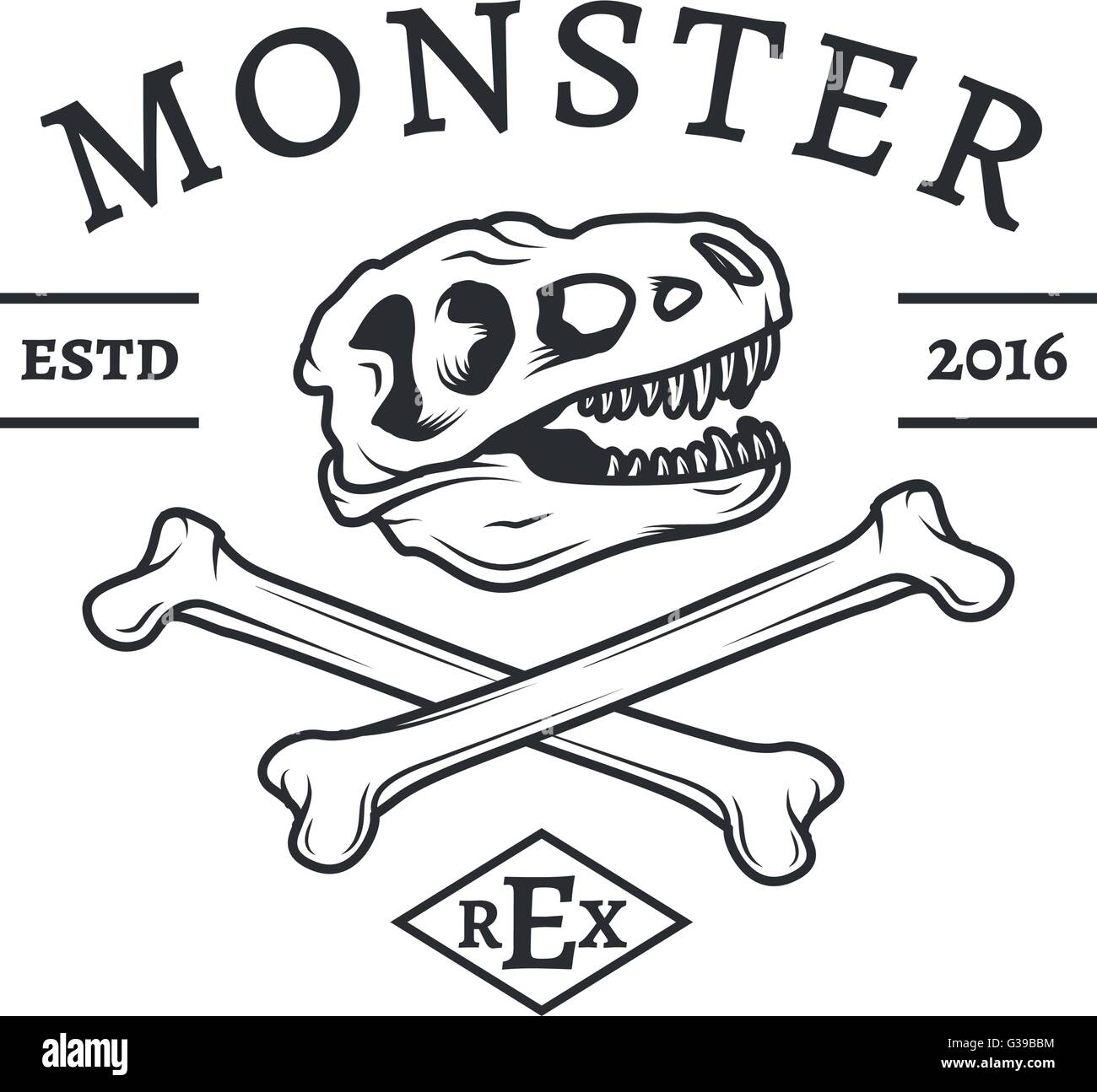 T-rex print vector. Jurassic dinosaur insignia. Tyrannosaurus dino t ...