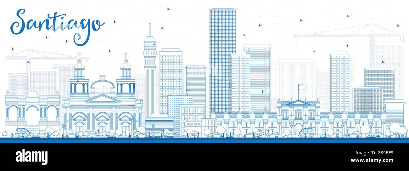 Outline Santiago Chile Skyline with Blue Buildings. Vector Illustration ...