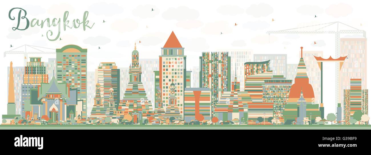 Abstract Bangkok Skyline with Color Landmarks. Vector Illustration ...