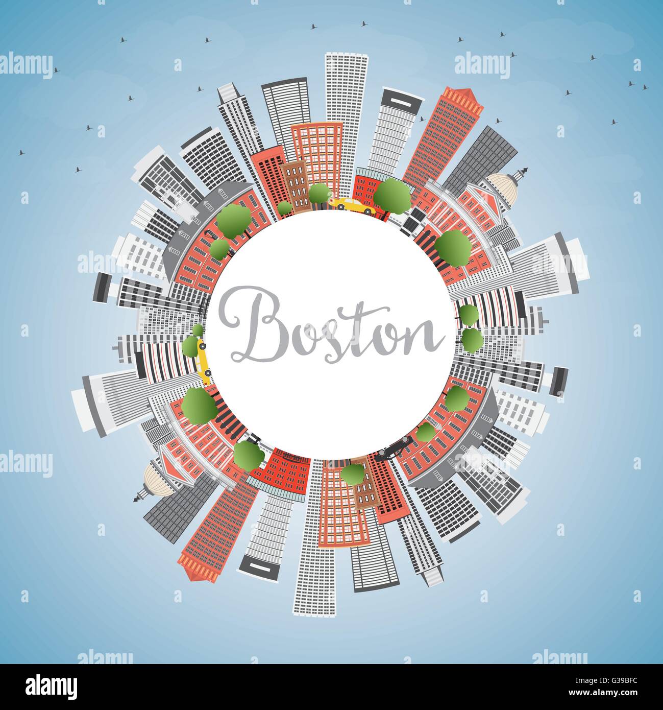 Boston Skyline with Buildings, Blue Sky and Copy Space. Vector ...