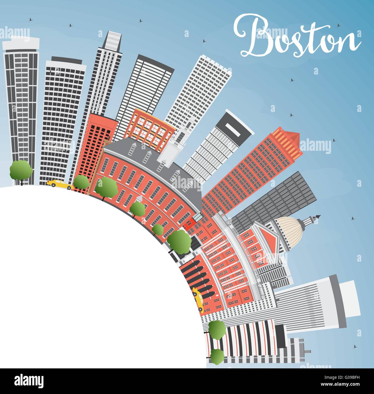 Boston Skyline with Buildings, Blue Sky and Copy Space. Vector ...