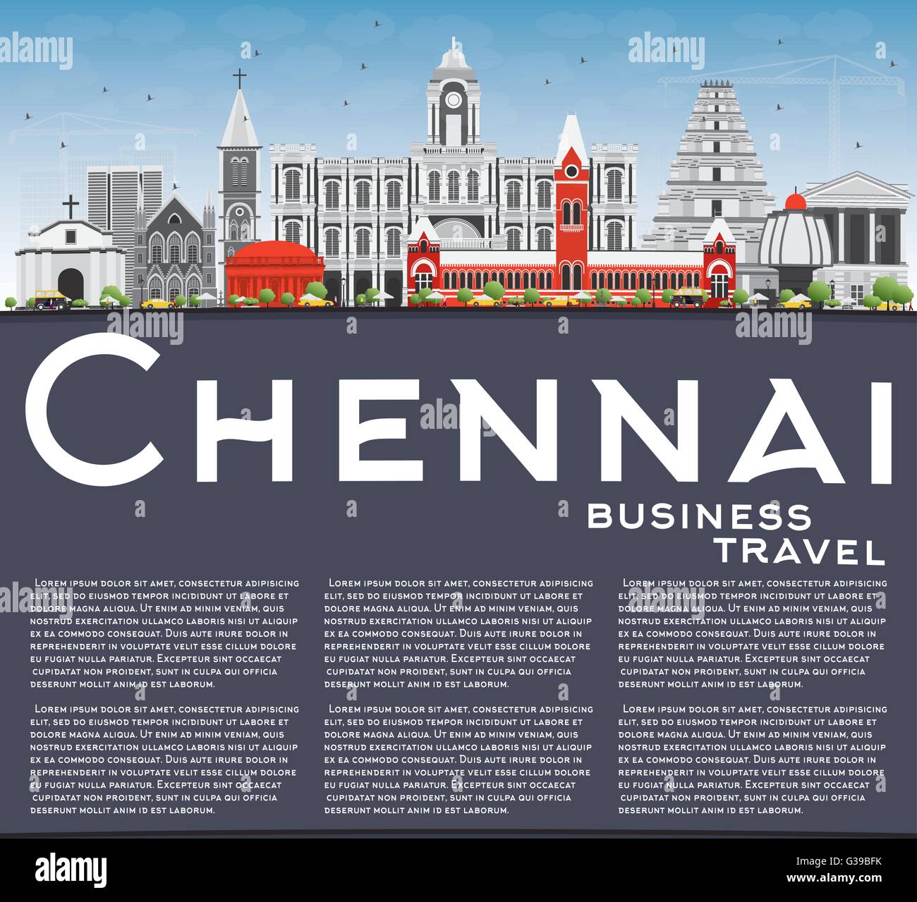 Chennai Skyline with Gray Landmarks, Blue Sky and Copy Space. Vector ...