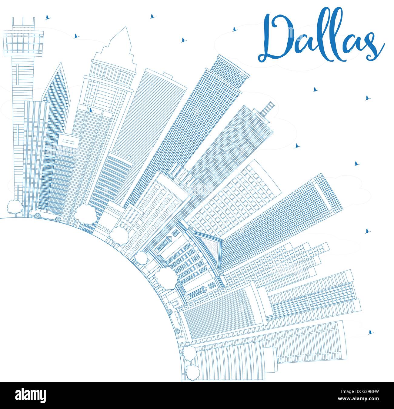 Outline Dallas Skyline with Blue Buildings and Copy Space. Vector ...