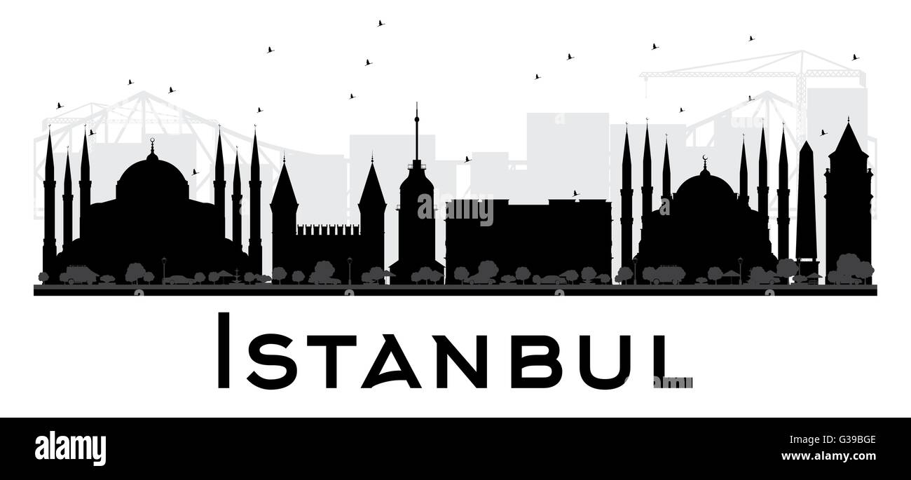 Istanbul City skyline black and white silhouette. Vector illustration ...