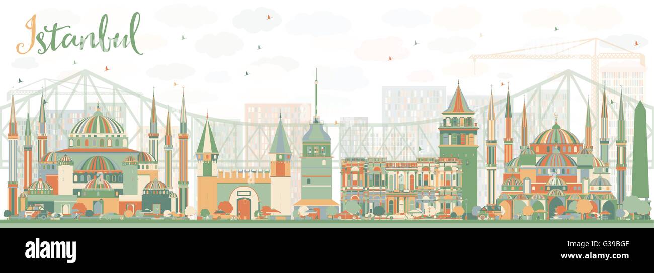 Abstract Istanbul Skyline with Color Landmarks. Vector Illustration ...