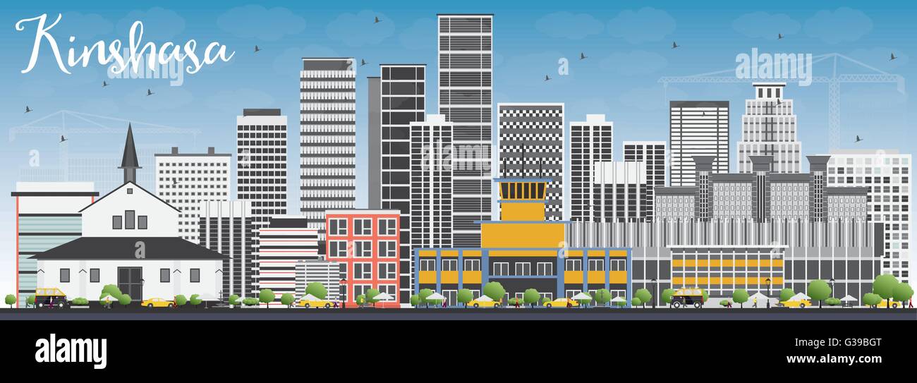 Kinshasa Skyline with Gray Buildings and Blue Sky. Vector Illustration ...