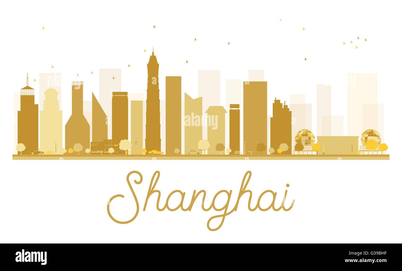 Shanghai City skyline golden silhouette. Vector illustration. Simple ...