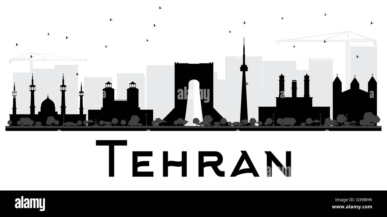 Tehran City skyline black and white silhouette. Vector illustration ...