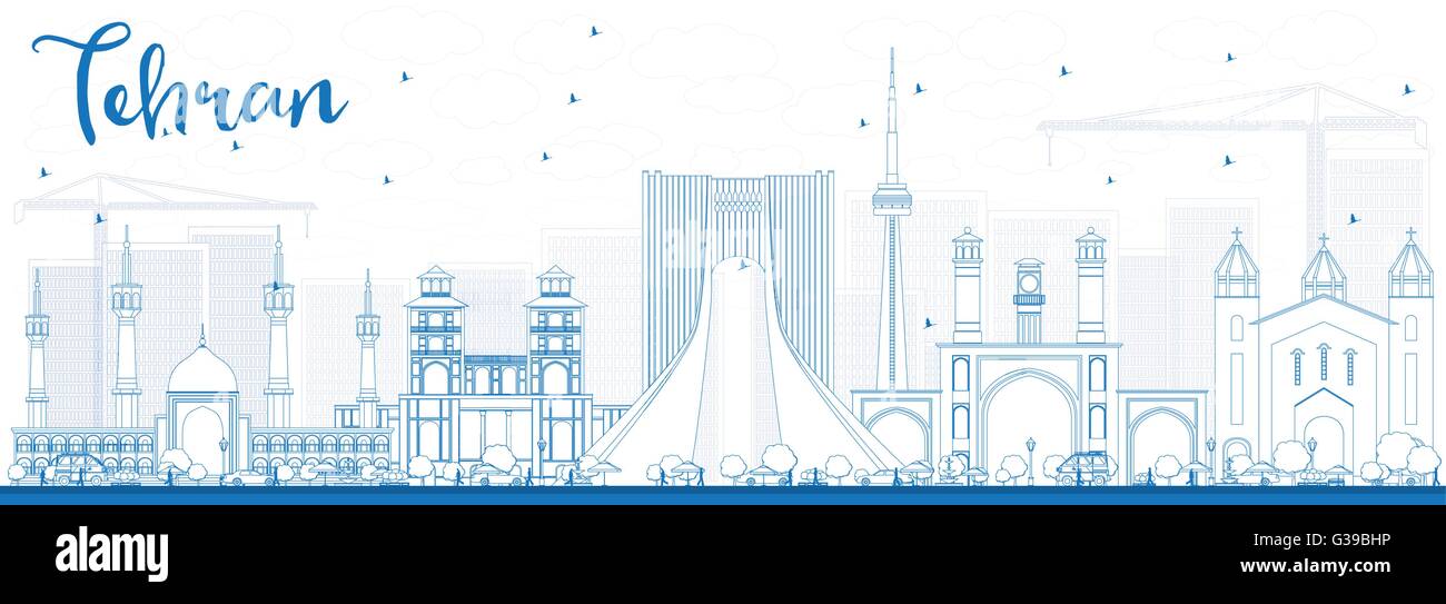 Outline Tehran Skyline with Blue Landmarks. Vector Illustration ...