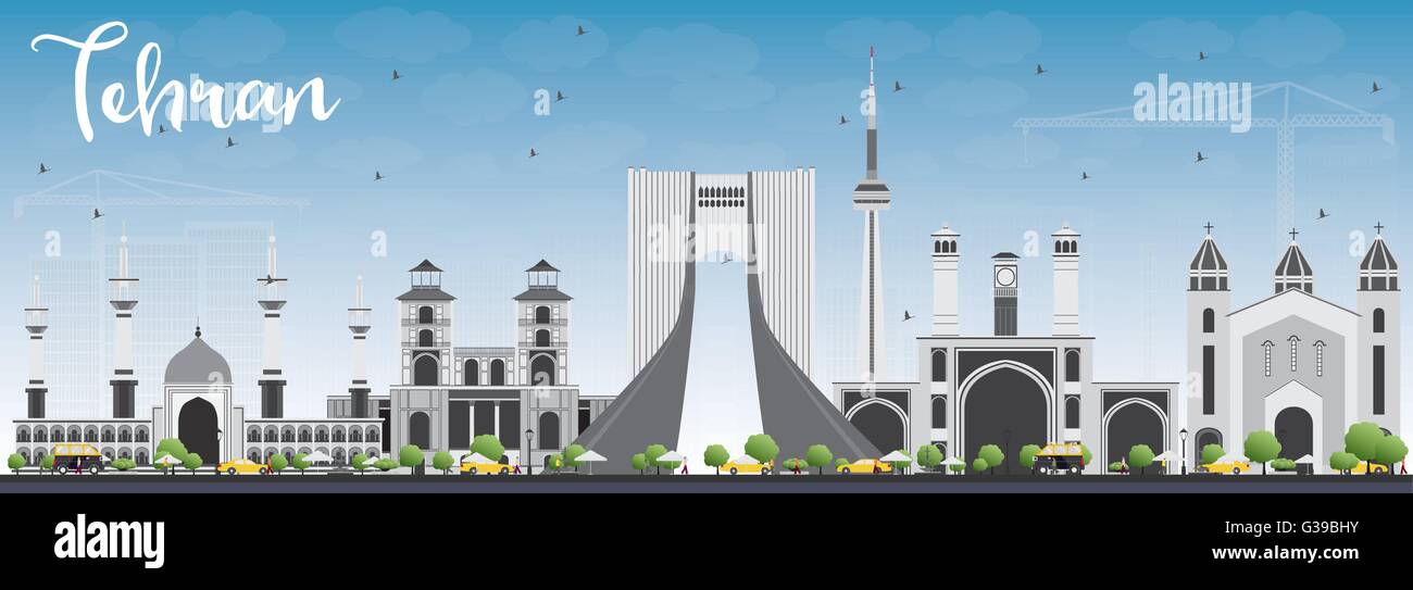 Tehran Skyline with Gray Landmarks and Blue Sky. Vector Illustration ...
