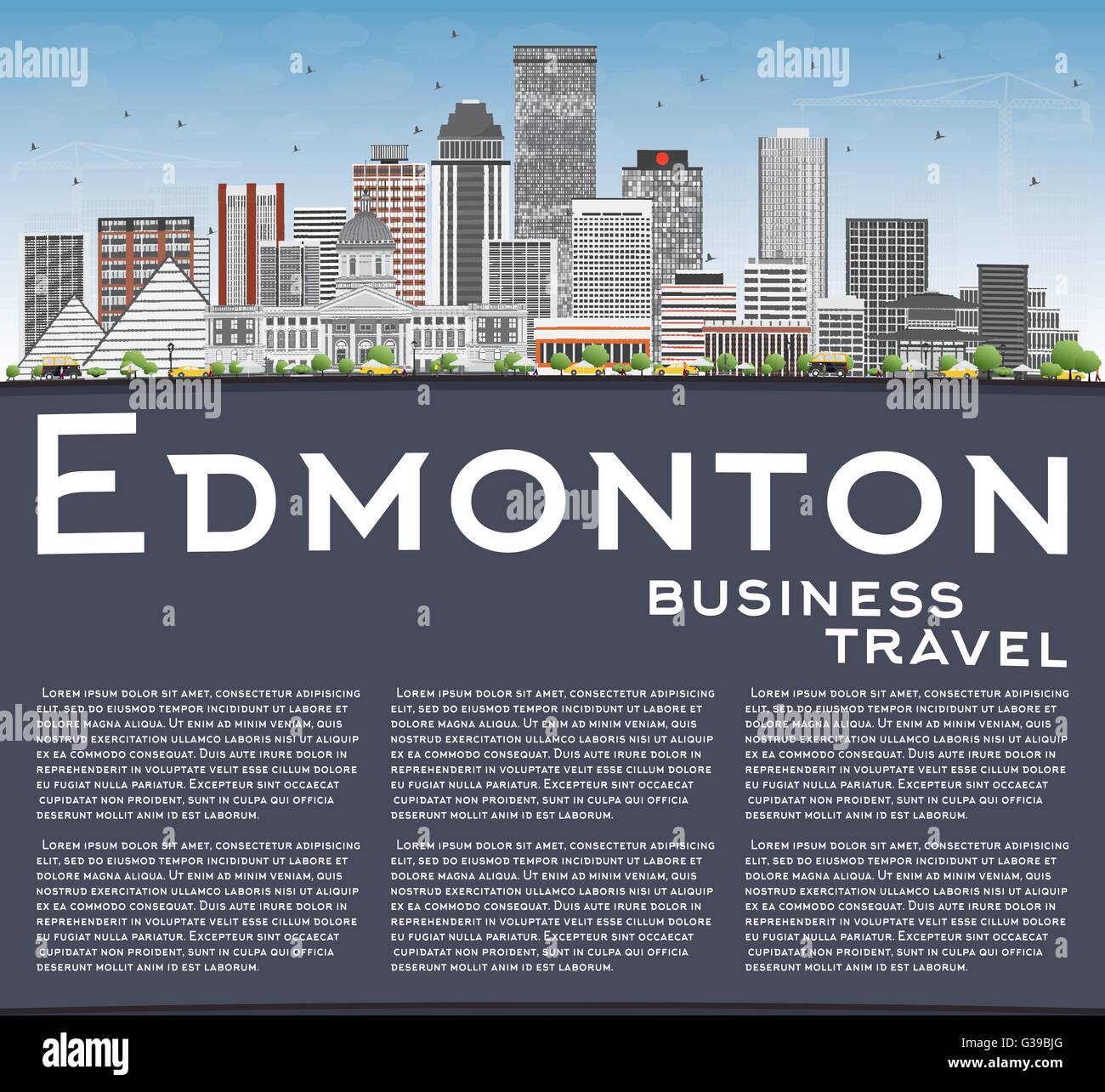 Edmonton Skyline with Gray Buildings, Blue Sky and Copy Space. Vector ...