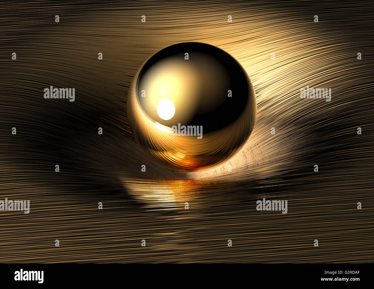 gold sphere is affecting space / time around it Stock Photo - Alamy