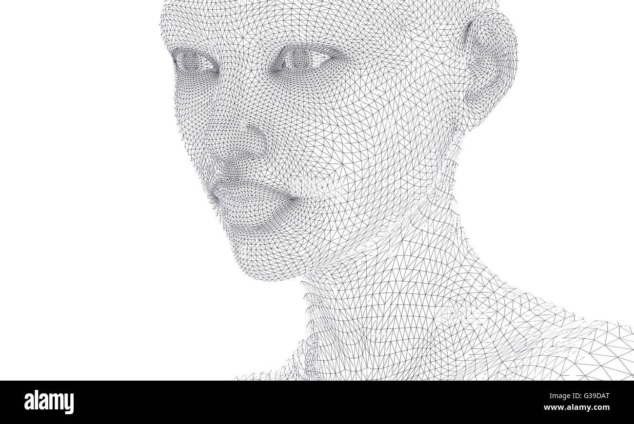 woman face in wireframe lines isolated on white Stock Photo - Alamy