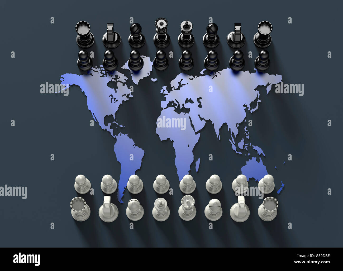 symbol of geopolitics, chess board out of the world map with chess play ...