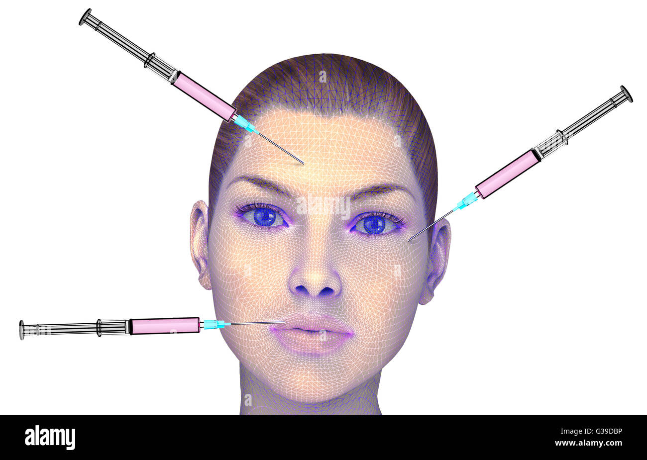 perfect female face with injection needle isolated on white Stock Photo ...