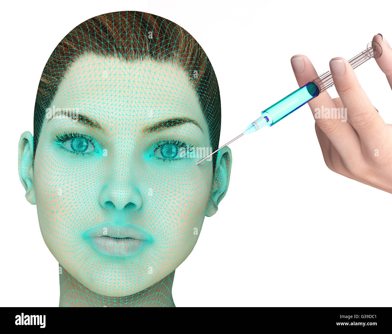 perfect female face with injection needle isolated on white Stock Photo ...
