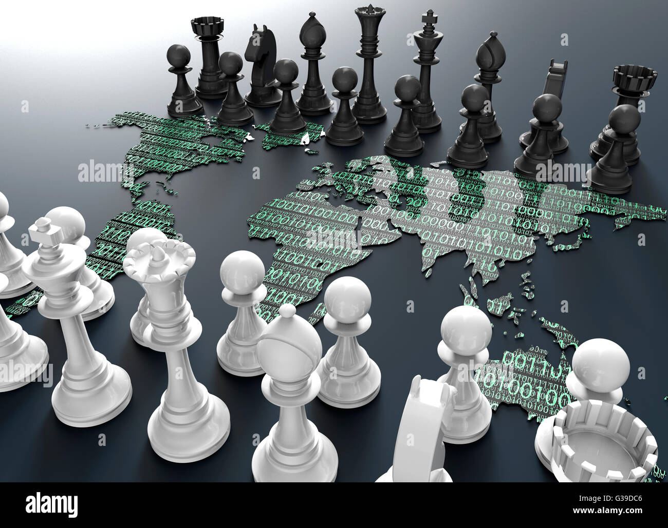 symbol of electronic fighting, digital chess board out of the world map ...