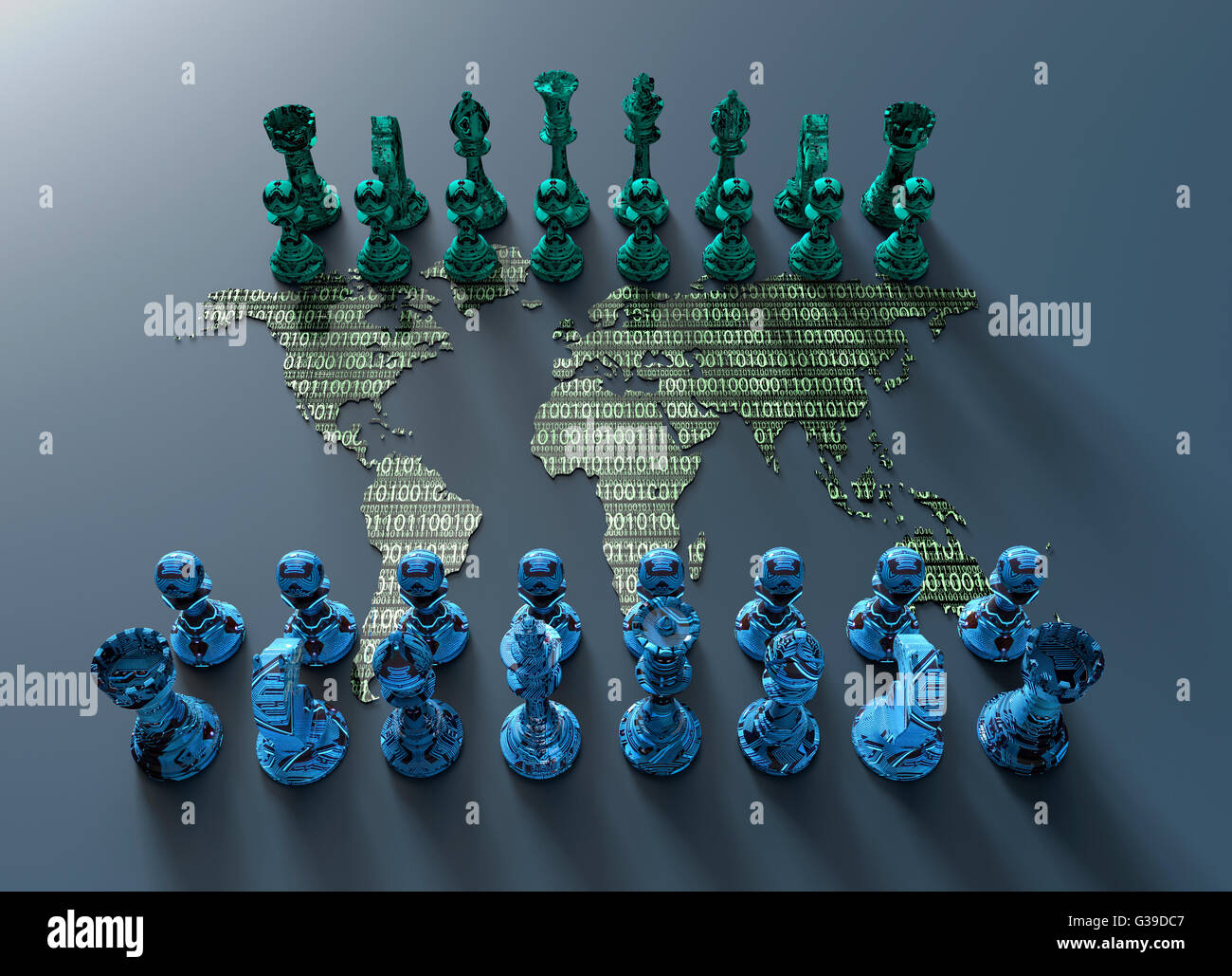 symbol of electronic fighting, digital chess board out of the world map ...