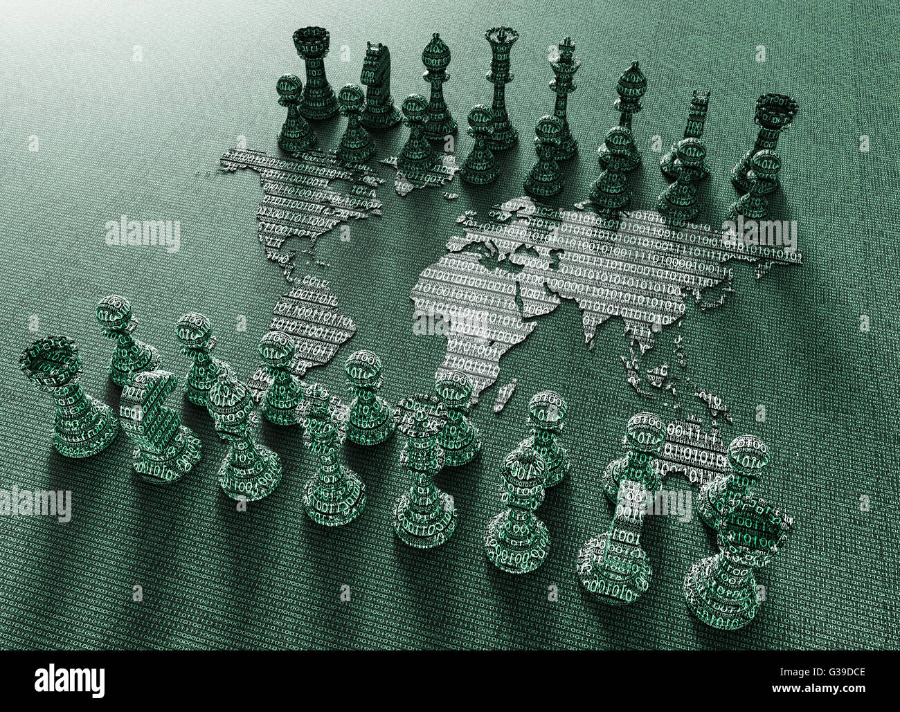 symbol of electronic fighting, digital chess board out of the world map ...
