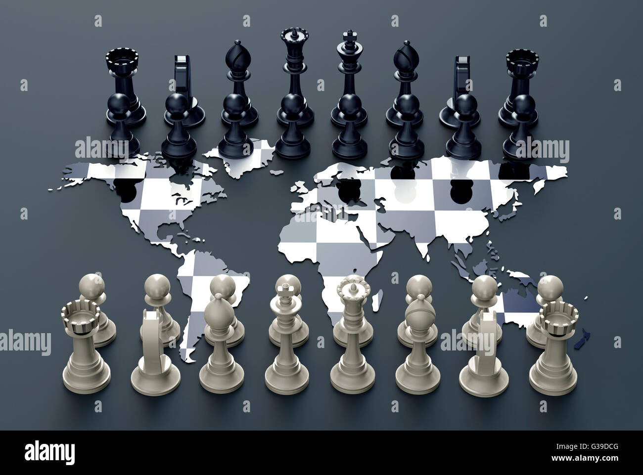symbol of geopolitics, chess board out of the world map with chess play ...