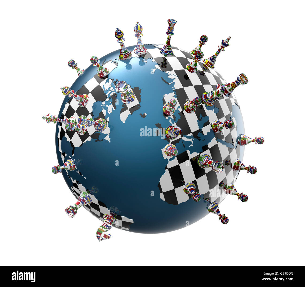 symbol of geopolitics the world globe with chess pieces Stock Photo - Alamy